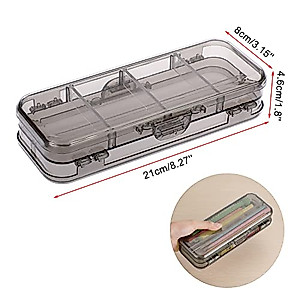 BTSKY Double Deck School Pencils Box Clear Plastic Stationery Box with 4 Removable Ruler Dividing Spacers Multi-grid Home Utility Box with 6 Compartments for Pencils Erasers Clips (Clear Black)