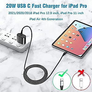 20W USB C Fast Charger for 2022/2021/2020/2018 iPad Pro 12.9 Gen 5/4/3, iPad Pro 11 in Gen 3/2/1, iPad Air 5th/4th Generation, iPad 10th Generation, iPad Mini 6th, 6.6ft USB C to USB C Charging Cord