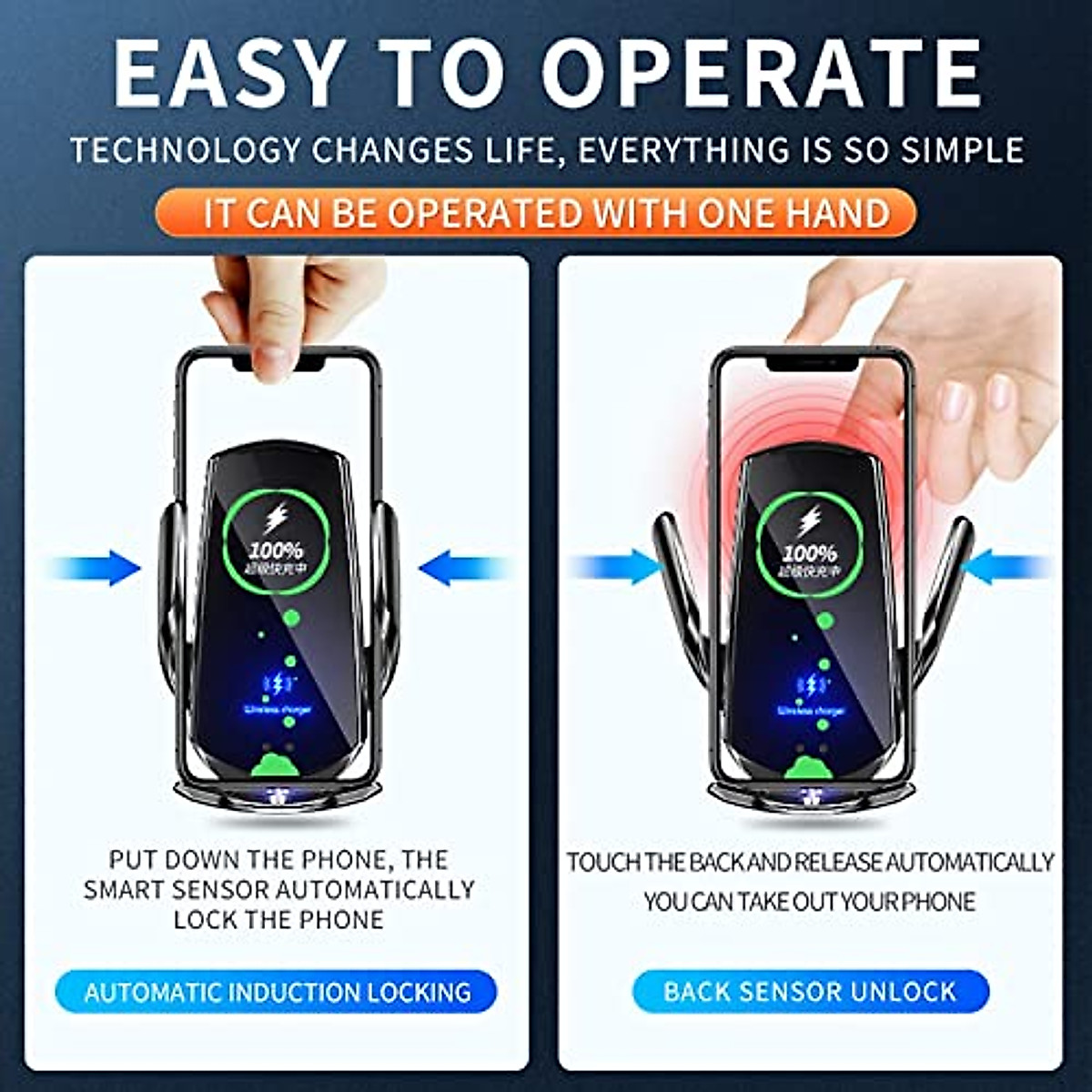 Wireless Car Charger Automotive Electric Induction 15W Wireless Charger Car Vent Mount Bracket Fast Charging Auto-Clamping Car Phone Holder Mount Air Vent Phone Holder Black…