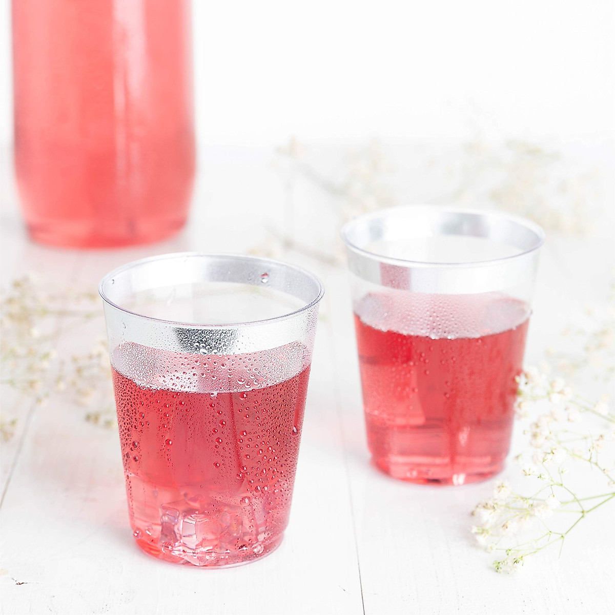 PLASTICPRO Disposable Plastic Tumblers (Silver Rim, 50)