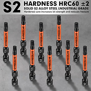 10-Pack T25 Torx Bits for Impact Driver- Torx Bit Set 2'' Long, Profession Star Bits Set, Magnetic T-25 Torx Bit, S2 Alloy Steel Torque Bits, T Bit Set 1/4'' Hex-Shank, Star Drill Bit Set, T25 Bit