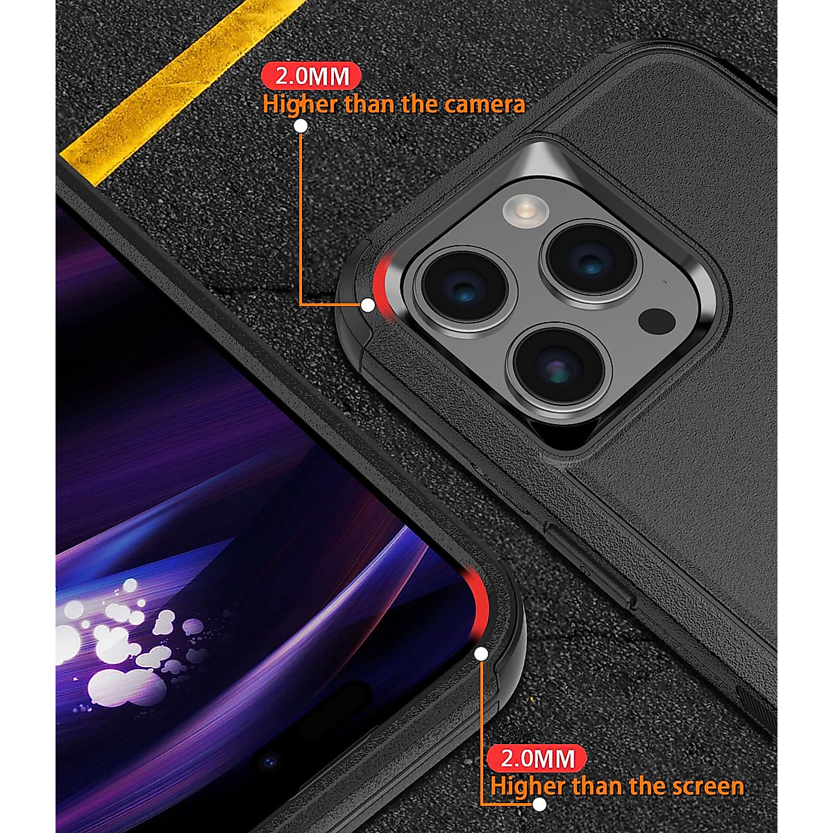 Diverbox for iPhone 15 Pro Max Case [Shockproof] [Dropproof] [Tempered Glass Screen Protector ],Heavy Duty Protection Phone Case Cover for Apple iPhone 15 pro max 6.7 inch (Black -3in1)