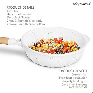 COOKLOVER Nonstick Frying Pan Induction Sauté Pan with Lid Pack-2-9.5 inch&11 inch- White