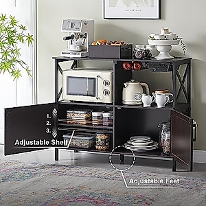 Lovitgo Buffet Cabinet with Coffee Station Organizer, Farmhouse Coffee Bar Cabinet with Adjustable Shelves, Wooden Sideboard, Kitchen Buffet Furniture for Kitchen Dinning Room Living Room Hallway