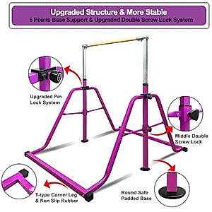 YANGG Foldable Gymnastics Kip Bar for Kids,3'to 5' Adjustable Height Horizontal Bar,Home Gym Equipment for Home Training (Without MAT, Purple)