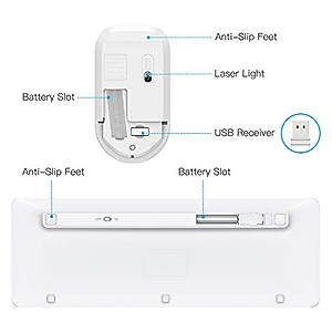 OMOTON Wireless Keyboard and Mouse Combo, Numeric Keypad/ Multimedia Shortcuts/ 3-Level Adjustable DPI, for Computer, PC, Desktop, Laptop with Windows System, Silver