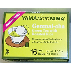 Yamamotoyama Genmai-cha Green Tea with Roasted Rice 16 Count Tea Bags Aluminum Sealed (3 Pack)