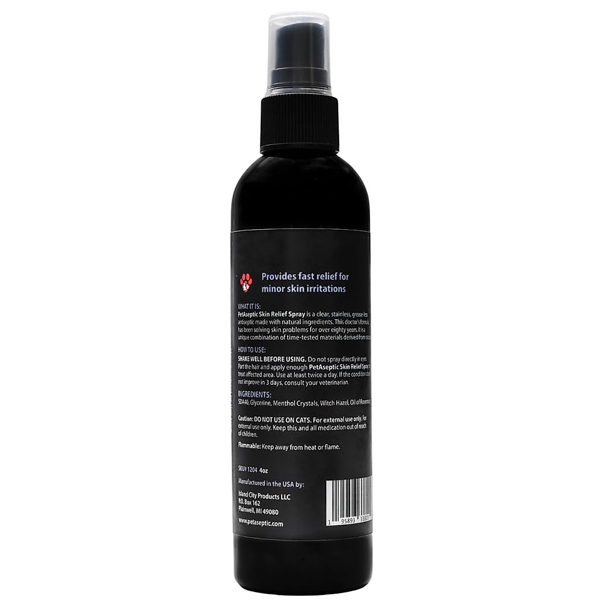 PetAseptic Skin Relief Spray for Dogs | Relieves Dry Itchy Skin, Hot Spots, Dandruff, Allergy Dermatitis, & Skin Rashes | Clear, Stainless, & Greaseless | Provides Fast, Temporary Relief | 4oz Spray