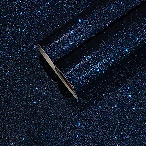 CHIHUT Black Blue Glitter Wallpaper Peel and Stick 15.7''x100'' Sparkle Glitter Contact Paper for Walls Self Adhesive Black Shiny Wallpaper Removable Fabric Wallpaper Decorative for Cabinets Crafts