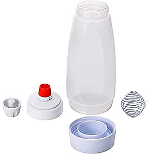 Pancake Batter Dispenser – 2-in-1 Pancake Dispenser Mixer Bottle with Stainless Steel wire whisk Ball – Pancake Maker for Cupcakes, Crepes, Pancake Mix, Muffins for Griddle by Ucraft Kitchen