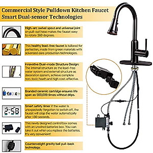 Atalawa Touchless Kitchen Sink Faucets with Pull Down Sprayer,Kitchen Faucet with Pull Out Sprayer Single-Hole and 3 Hole Deck-Mount,3 Mode Single Handle Oil Rubbed Bronze Easy to Install,Spot Resist