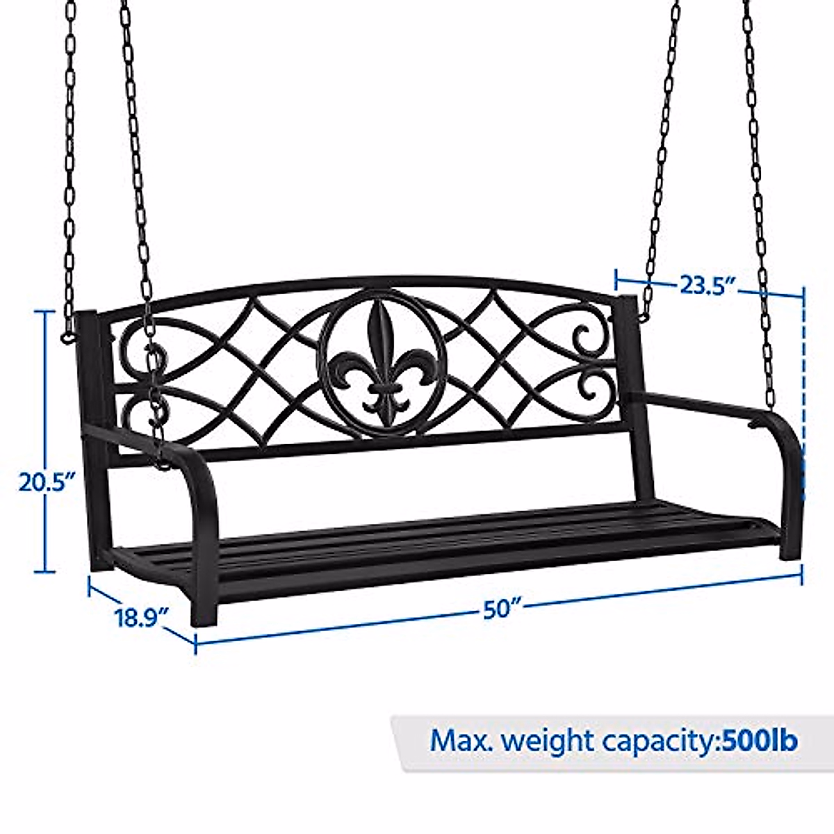 Yaheetech Outdoor Porch Swing, 2 Persons Patio Swing Chair Metal Hanging Bench, Heavy Duty 500lb Weight Capacity Swing Seat All-Weather Resistant, Black