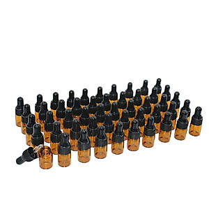 50Pcs 2ml Amber Glass Dropping Bottles Mini Essential Oil Dropper Bottles Empty Travel Perfume Sample Vials Containers with Glass Eye Dropper and Cap in Box(2 Droppers Included)