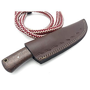 Nooraki SK-65 Handmade Damascus Hunting Knife 8.5 inches Full Tang Blade with Leather Sheath Skinner Knife, Exotic Walnut Wood Handle
