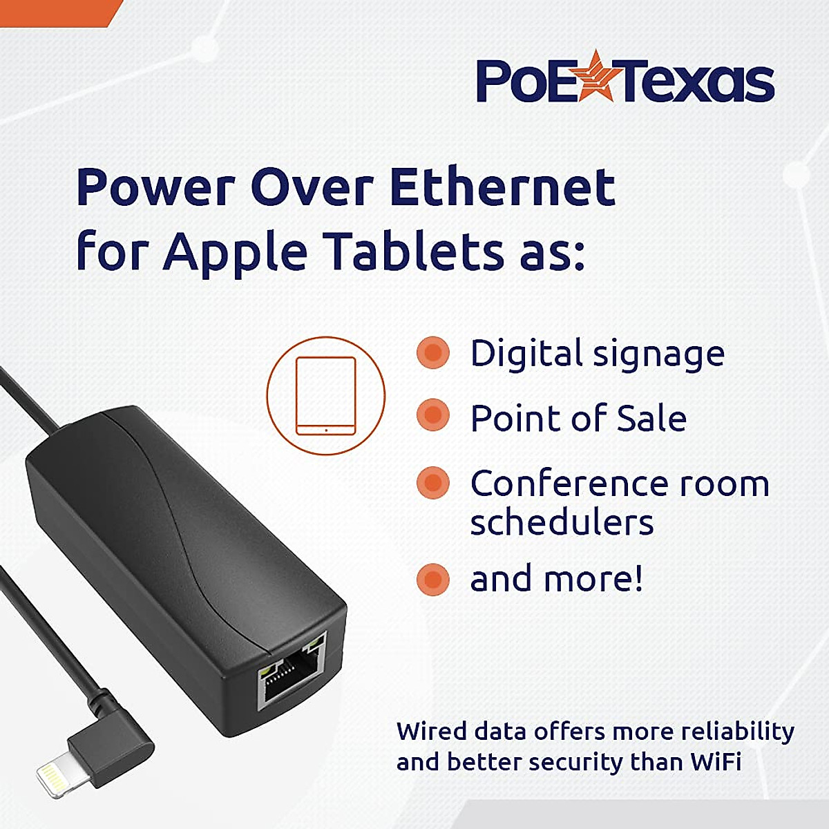 PoE Texas PoE Power and Ethernet Adapter for Apple Tablets and Phones for POS, Digital Signage, & More - 802.3af POE to 5 Volt Splitter - Extends Charging & Data Delivery Up to 328 Feet