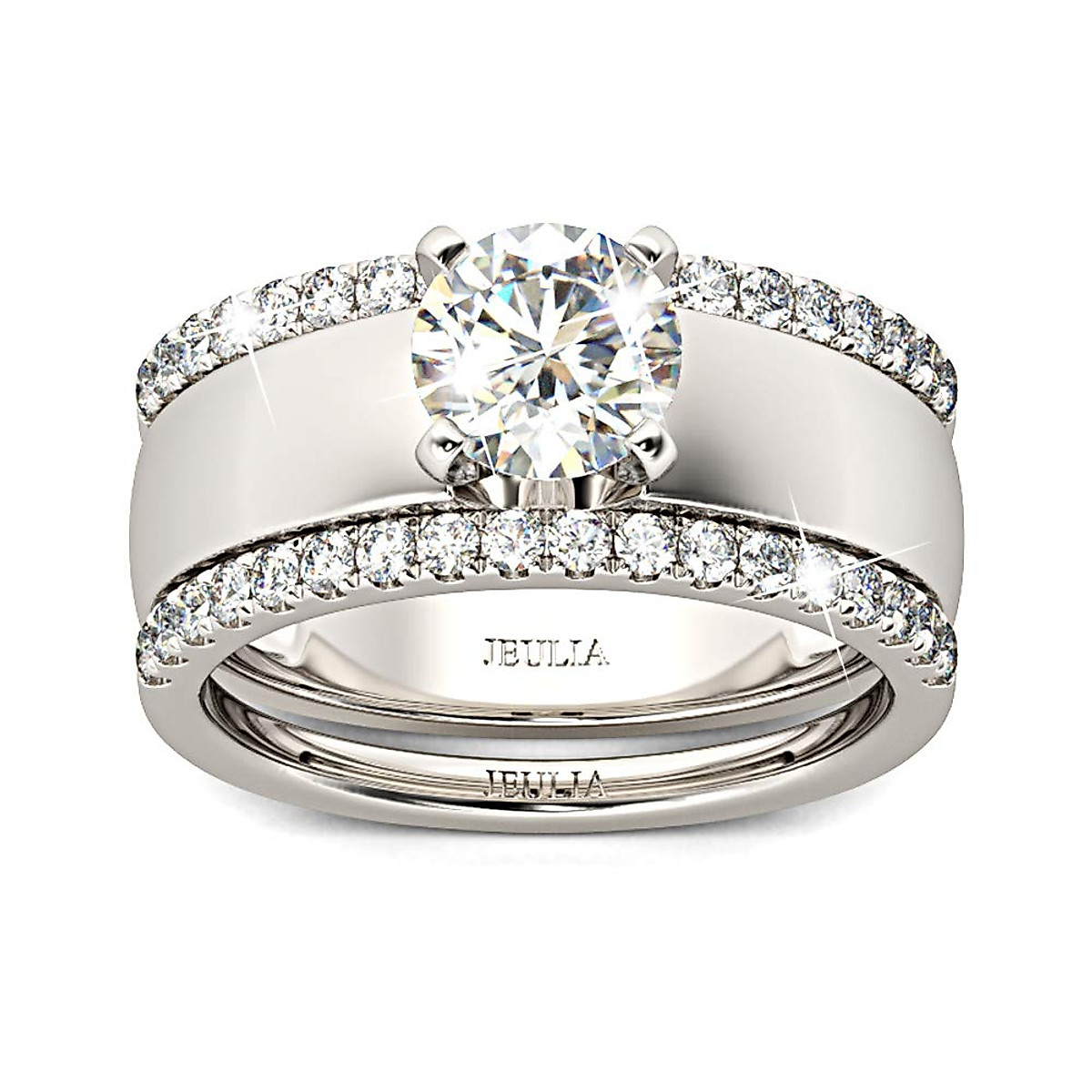 Jeulia 3 PC Ring Channel Wedding Set 2.5 Carat Round Cut Diamond Sterling Silver Band Rings CZ Cubic Zirconia Bridal Engagement Rings for Women (8)