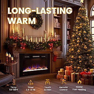 S-THROUGH 42 Inch Electric Fireplace Wall Mounted and Recessed, Linear Electric Fireplace with Remote Control & Timer, Touch Screen, Adjustable Flame Color, 750w/1500w Ultra-Thin Wall Fireplace Heater