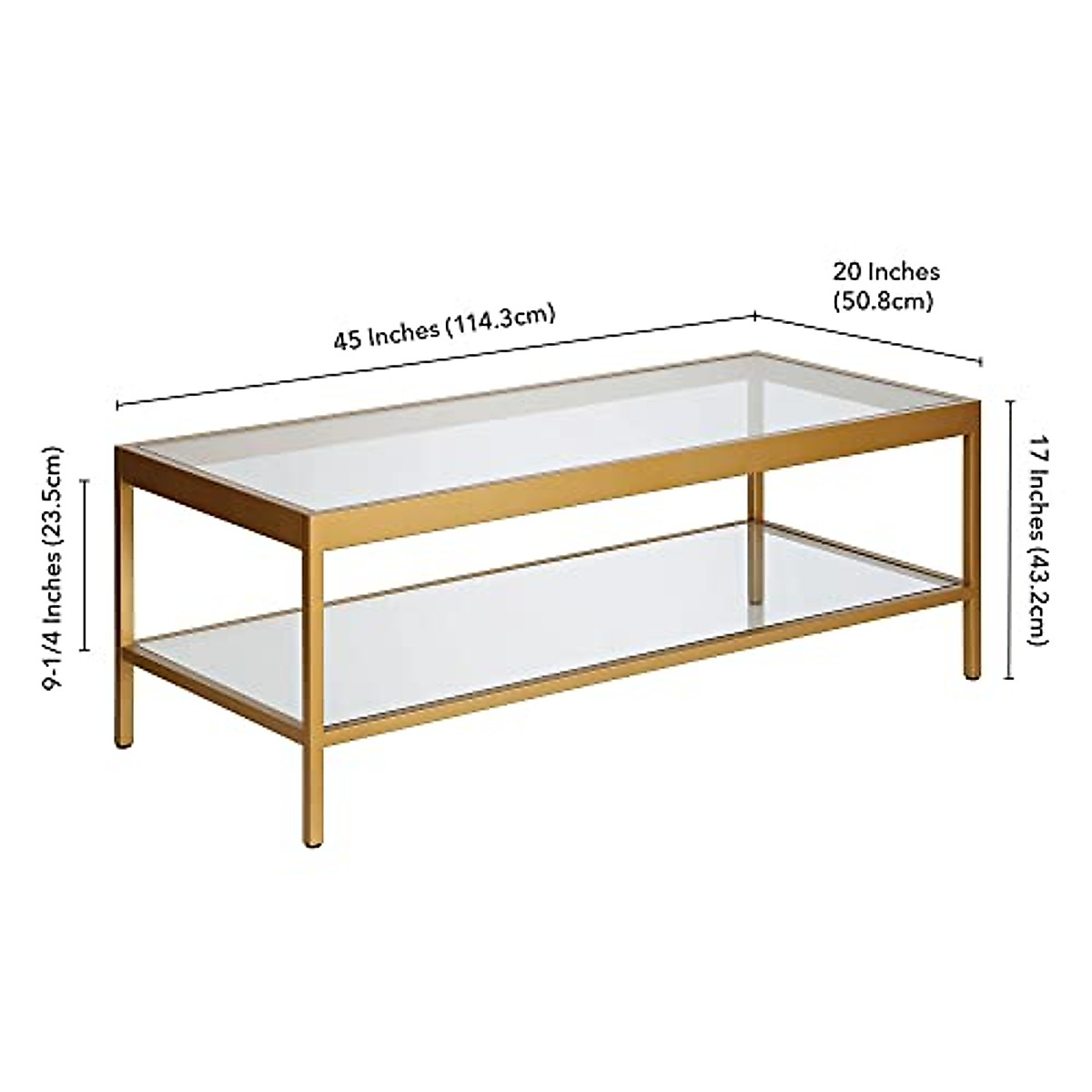 Henn&Hart 45" Wide Rectangular Rectangular Coffee Table in Brass, Modern Rectangular Coffee Tables for living room, studio apartment essentials