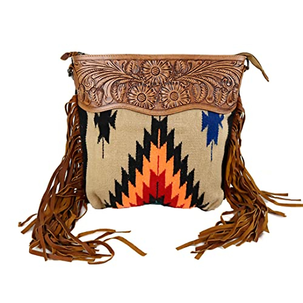 American Darling ADBGZ422A Tan Multi Colored Aztec Purse with Tooled Leather