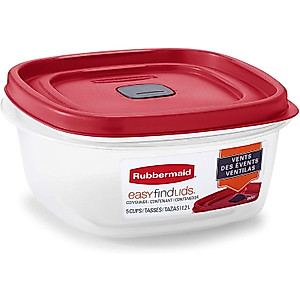 Rubbermaid Easy Find Lid Square 5-Cup Food Storage Container (Pack of 3), Red (Vented)