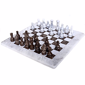 RADICALn 15 Inches Large Handmade White and Grey Oceanic Weighted Marble Full Chess Game Set for Adults Staunton and Ambassador Gift Style Tournament Chess Sets