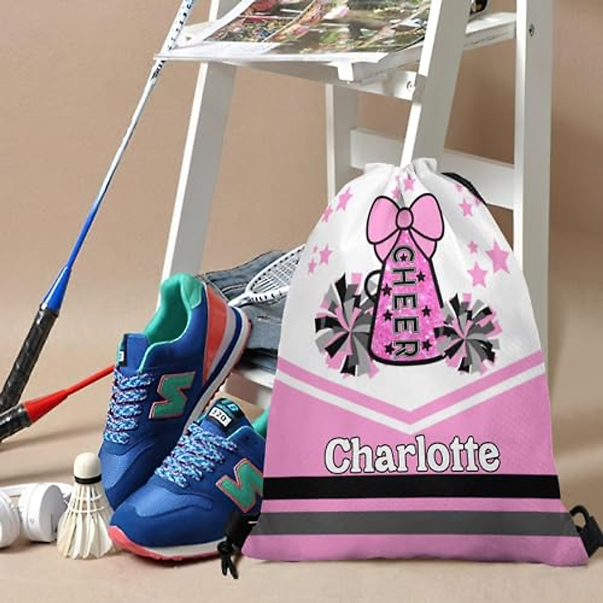 Pink Cheer Cheerleaders Drawstring Bag Gym String Bag Sackpack Backpack for Women Men