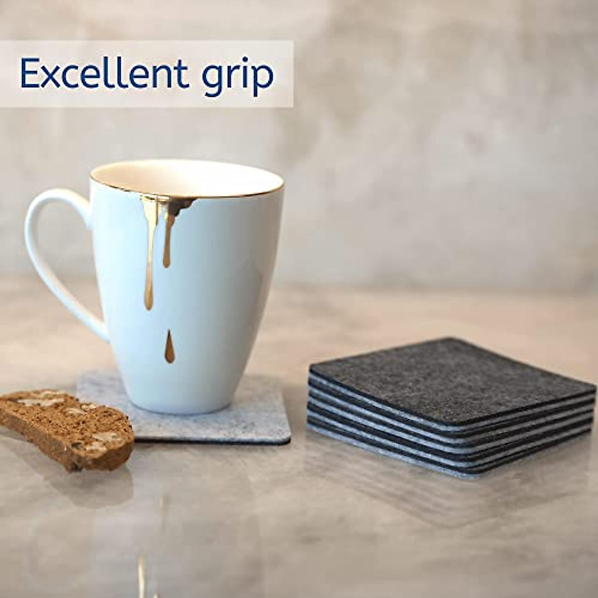 Premium Felt Coasters for Drink, Absorbent Felt Protects Furniture, Table, Desk 4x4 Inch by AA Wonders (Pack of 18, Square)