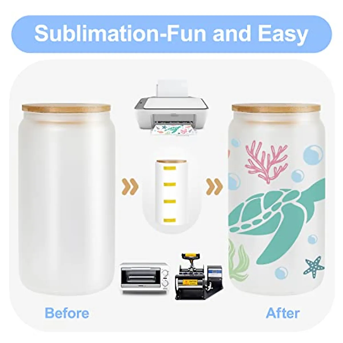 ASKIZ 10 Pack Sublimation Glass Blanks with Bamboo Lid and Straw-16oz Frosted Sublimation Beer Can Glass-Sublimation Glass Cups,Sublimation Glass Tumblers for Iced Coffee Juice Soda Drinks