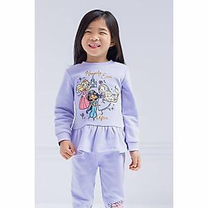 Disney Princess Rapunzel Jasmine Aurora Toddler Girls Fleece Sweatshirt and Pants Set Purple 5T