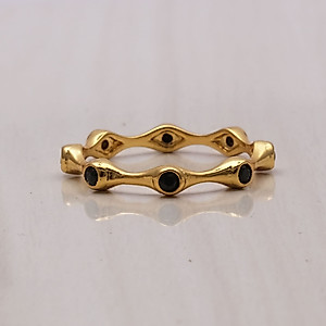 Gemstone 2 Mm Round Shape Black Onyx Band Ring | Gold Plated Bezel Sett Wholesale Brass Jewelry | Handmade Ring For Women | 2114 2
