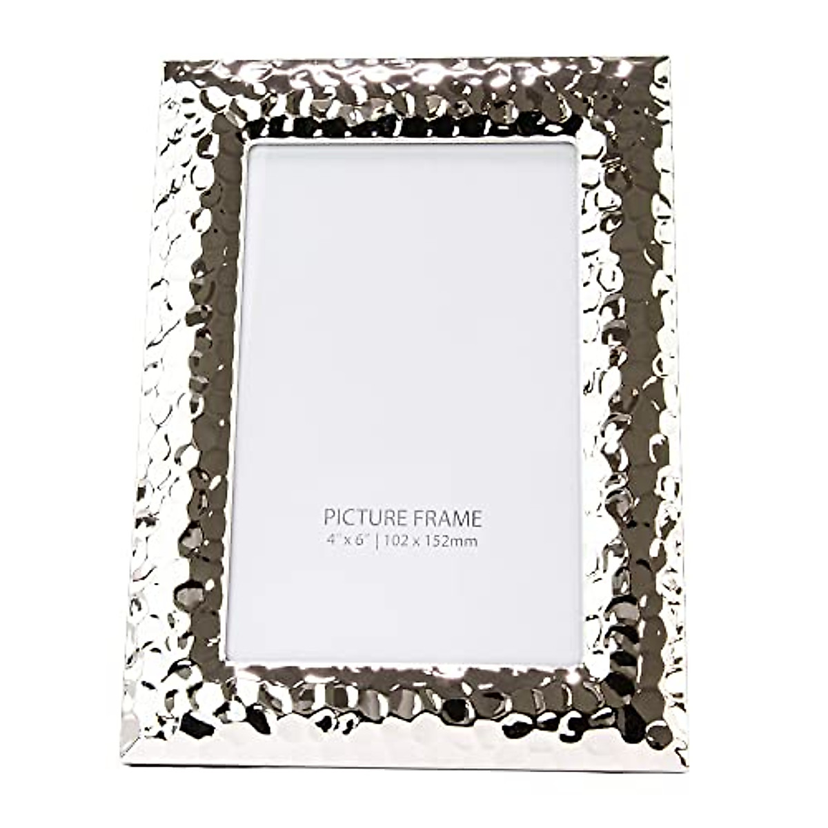 Modern Designer Silver Plated Steel Metal 4x6 Picture Frame with Hammered Frame | Luxurious Black Velvet Backing | Portrait or Landscape
