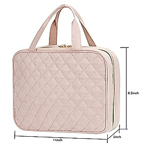 BELLSPIN Toiletry Bag Womens Clear Travel Makeup Bags with Hanging Hook, Travel Makeup Organizer Cosmetic Bag for Travel Toiletries and Shower Accessories(Shell Pink)