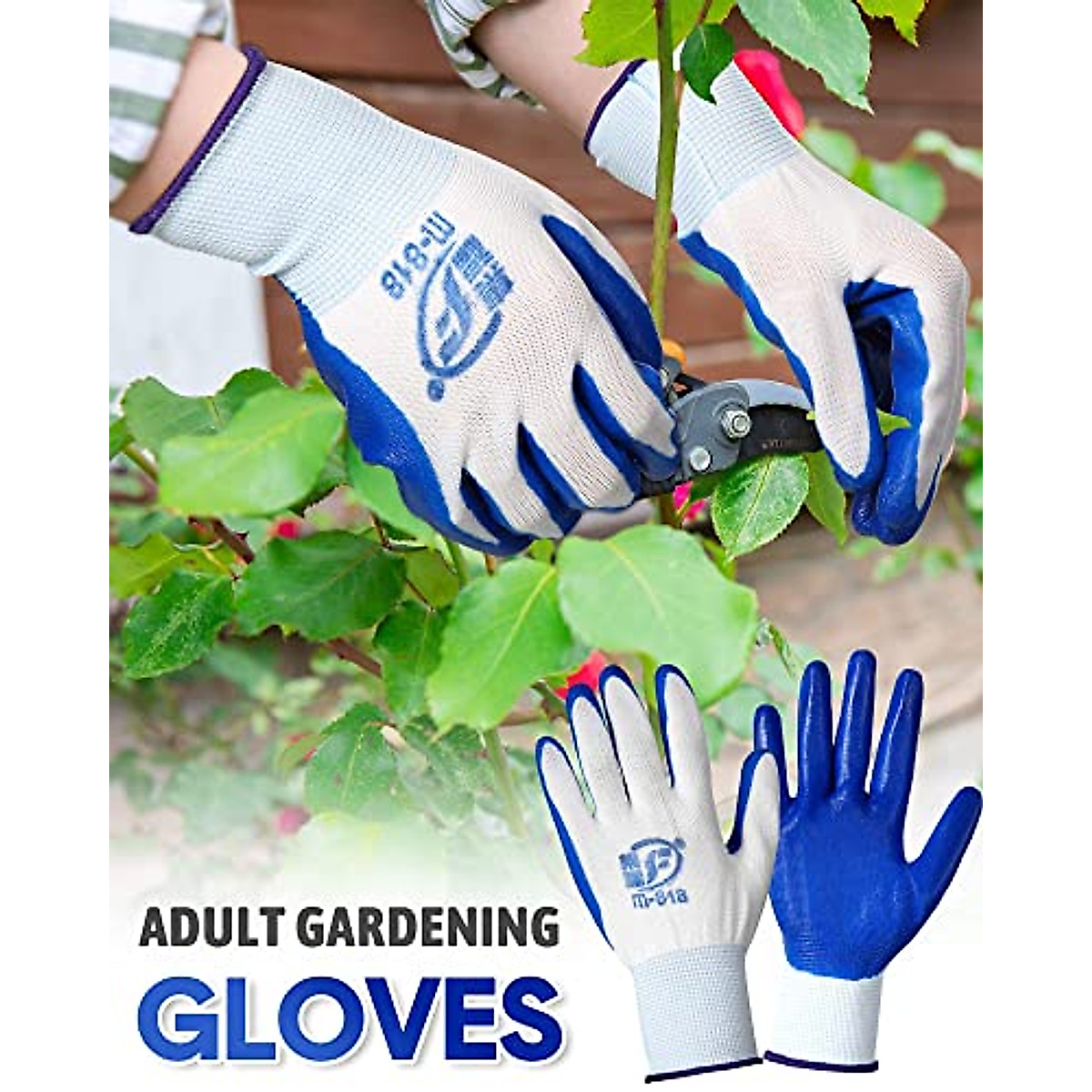 Honeydak 36 Pairs Gardening Gloves for Men Women Breathable Rubber Coated Garden Gloves Men Safety Work Gloves (Blue, Black)
