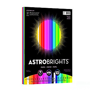 Astrobrights Color Paper, 8.5” x 11”, 24 lb/89 gsm,"Spectrum" 25-Color Assortment, 150 Sheets (80933-01)