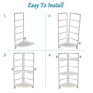Sekepingo 3-Tier Corner Bathroom Counter Shelf Stackable Perfume Storage Holder Makeup Countertop Organizer Standing Vanity Tray Kitchen Spice Rack,White and Silver