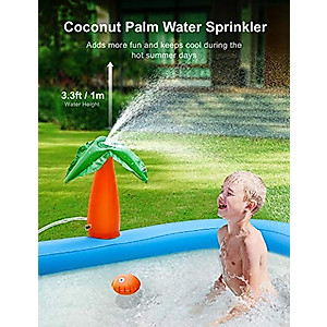 Inflatable Play Center, Kiddie Pool for Kids, Toddler Pool Seaside Water Lounge with Slide, Coconut Palm Sprinkler, Ball Toss Game, Ring Toss Game for Kids Children Ages 3+, 95'' x 75'' x 40''