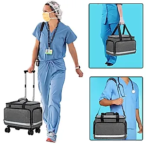 Medical Bag Rolling Roller Bag Trolley Duffel Nurses Emt Cna RN Empty for First Aid Responder Home Health Care Nursing Student Roll Duffle Bag Carry on with Wheels wheeled Work Physicians Doctor