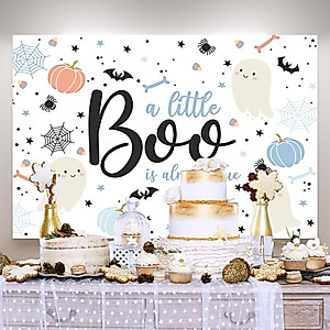 Ticuenicoa 6×4ft Halloween Baby Shower Backdrop A Little Boo is Almost Due Blue Ghost Bat Pumpkin Boys Kids Hey Boo 1st Birthday Party Photography Background First Birthday Party Banner Decor