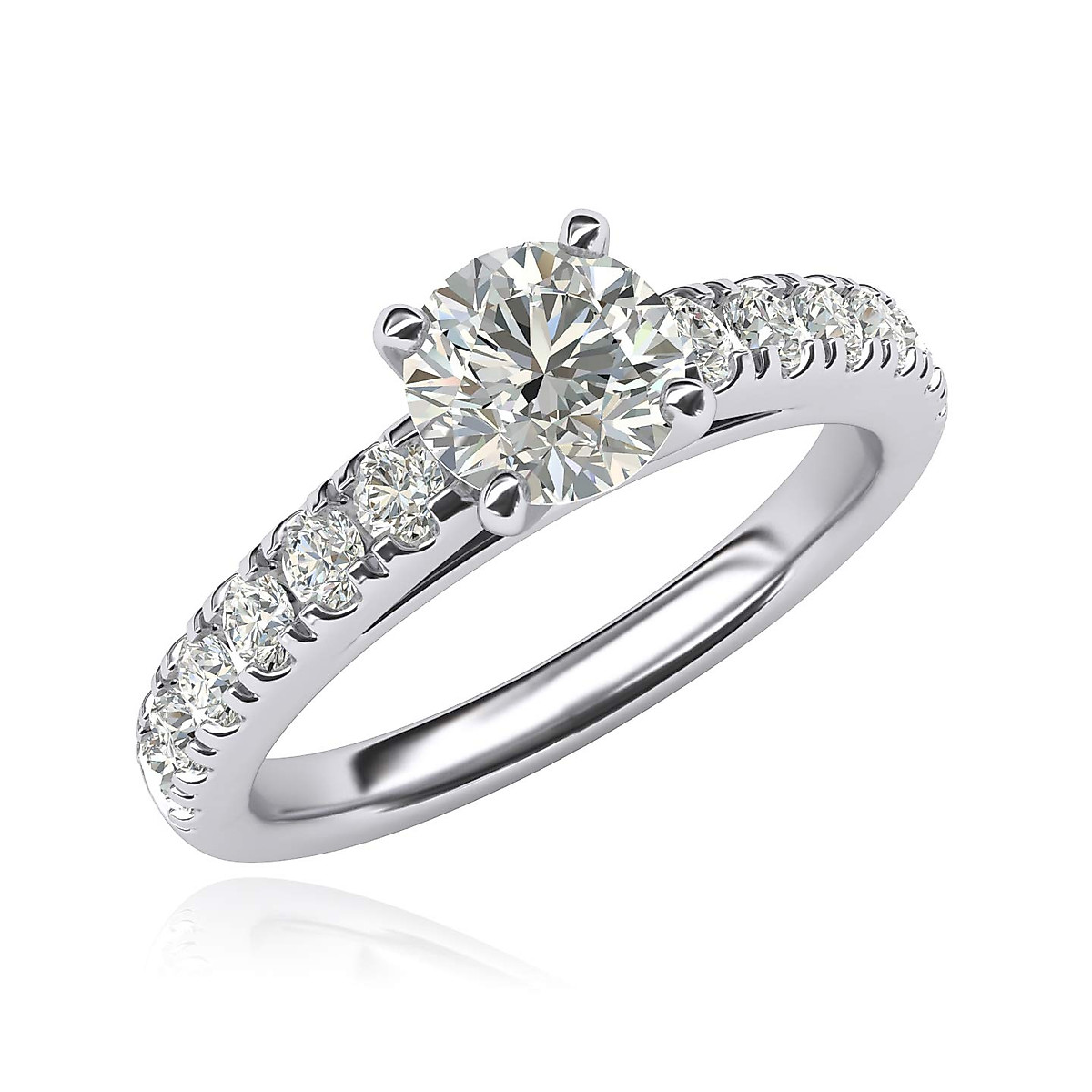 Women's Sterling Silver 1CT Classic 4-Prong Simulated Round Cut Diamond Solitaire Engagement Ring Large Side Stones (7)