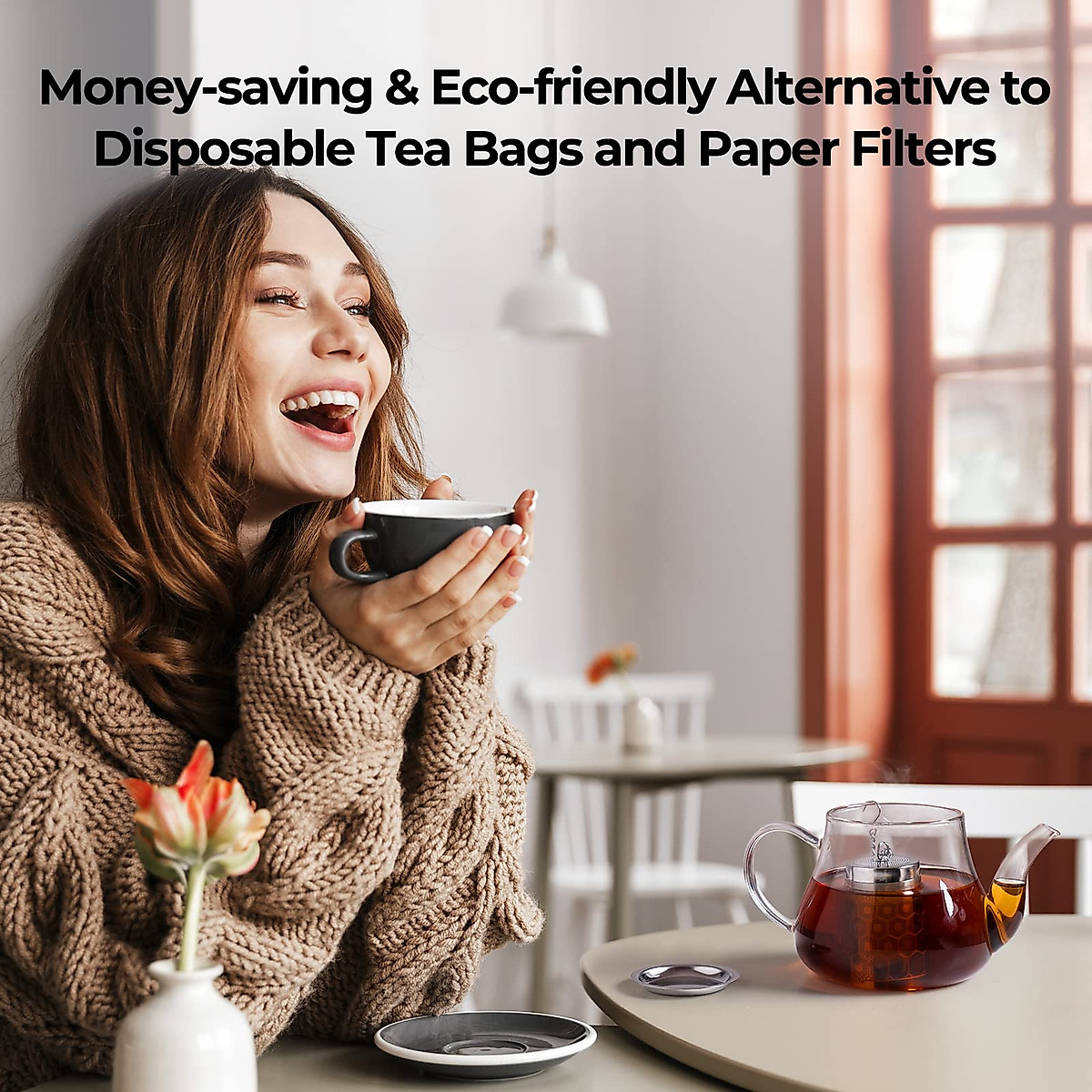 Reinmoson Tea Strainers for Loose Tea, Extra Fine Mesh Tea Infuser for Loose Leaf Tea, 304 Stainless Steel & Updated Slim Threaded Lid, Loose Leaf Tea Steeper for Black Tea, Rooibos, etc