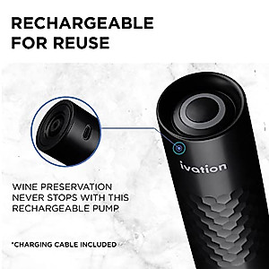 Ivation Rechargeable Wine Saver Pump with Reusable Stoppers, 6-Piece Wine Saver Preserver Gift Set with Automatic Vacuum Pump Sealer, USB Charger & 4 Universal Bottle Plugs
