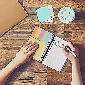 Coopay 4 Pieces Spiral Notebook Steno Pocket Notepad with Pen in Holder and Sticky Notes, Page Marker Index Tabs Flags Making Plans Writing Memos Office School Supplies (Yellow, Blue, Purple, Green)