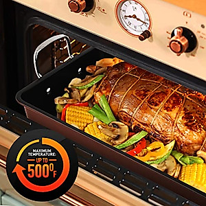 NutriChef Non Stick Roasting Pan with Wire Handle, Carbon Steel Material, Turkey Chicken Roasting Pan Great for Thanksgiving Dinners, Tender Roast, Deep Dishes, and More