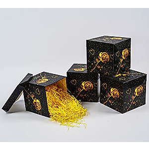 Elephant-package 8" Medium Valentine's Day Golden Rose Love Heart Gift Box with Lid, Ribbon and Paper Filler, Collapsible Gift Box, for Anniversary, Bridesmaid, Girlfriend Gift Wrapping, Presents.