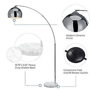 Versanora Arquer Modern Arc Floor Lamp 67 inch Tall Standing Hanging Light with Chrome Finished Shade and White Marble Base for Living Room Reading Bedroom Office