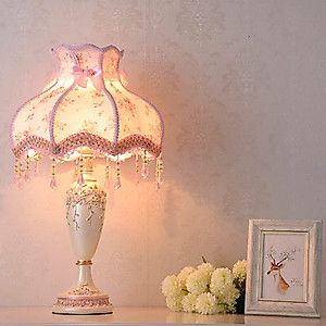 GaRcan Mid-Century Pink Desk Lamps Art Deco Resin Table Lamp Reading Bedside Light Fabric Princess Shade for Living Room Office, Study Room, Bedroom, Dorm Room,Pink