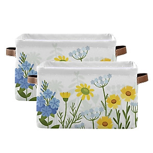 Chamomiles Buttercups Bells Flowers Rectangle Storage Basket Collapsible Storage Bin for Nursery Toys Books Waterproof Baskets for Closet Shelves Bedroom Decor
