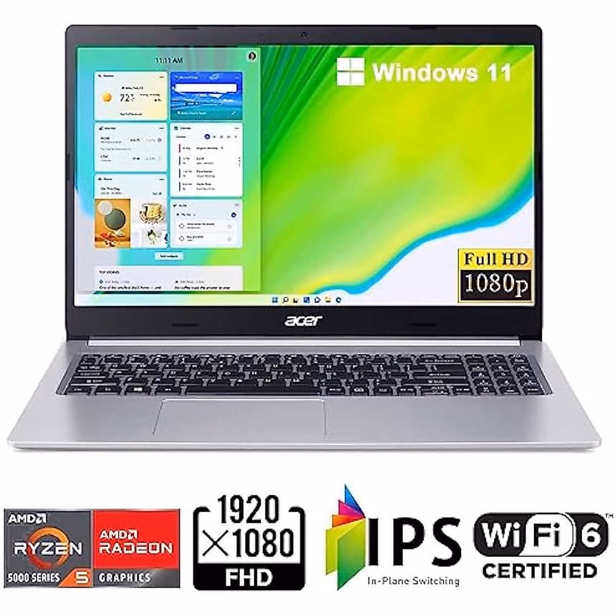 acer Aspire 5 A515-45 Slim Laptop, 15.6" (1920x1080) FHD IPS Display, AMD Ryzen 5 5500U, 6-Core,AMD Radeon Graphics, 16GB RAM 512GB SSD, Windows 11 Home, TWE 16GB Pen
