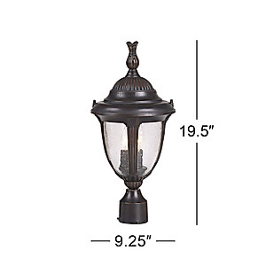 John Timberland Casa Sierra Traditional Outdoor Post Light Bronze Cast 19 1/2" Seedy Glass for Exterior House Porch Patio Outside Deck Garage Yard Front Door Garden Driveway Home Lawn Walkway