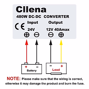 Cllena DC/DC Voltage Converter Regulator DC 24V Step-Down to 12V 40A 480W Buck Transformer Waterproof